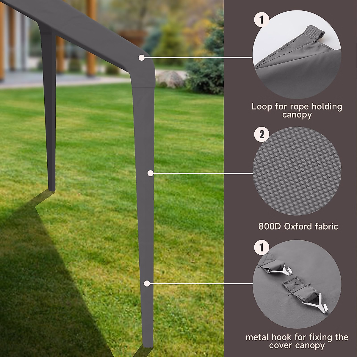 GOTRUTH Canopy Replacement Cover, Carport Replacement Canopy, 800D Oxford Waterproof & UV Protected Tarp with Ball Bungees (Frame is not Included) (Gray, 12x20)