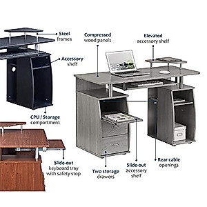 Pemberly Row Home Office Computer Desk in Espresso with CPU Storage Cabinet and Drawers