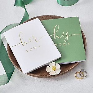 Vow Books for Wedding His and Her Vow Notebook, Set of 2, Bride and Groom Booklet for Wedding (Green + White)