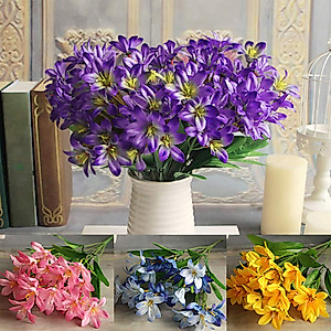 BaoST 1Pc 24 Flower Heads Lovely Artificial Lily Flower Real Touch Fake Flowers Bouquet for Wedding Party Banquet Home Hotel Office Garden Craft Art Decor Blue