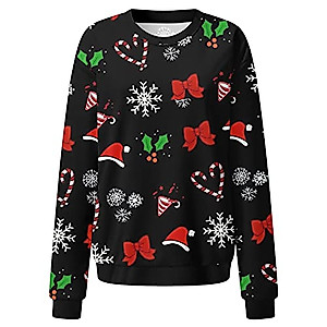 Christmas Shirts for Women Women Crop top Ugly Xmas Crewneck Christmas Tree Print Leopard Tunic Pullover Sweater Lapel Work Office Women’s Clothes Women Halloween Costumes Xmas Plaid Tree Color Block
