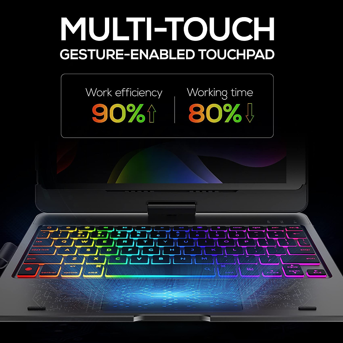 typecase Touch Ultra Case with Keyboard for iPad 9th Generation (10.2", 2021)- Trackpad, RGB Backlight, 360° Rotatable, Thin & Light for 8th Gen (2020), 7th Gen (2019), Air 3, Pro 10.5 (Black)
