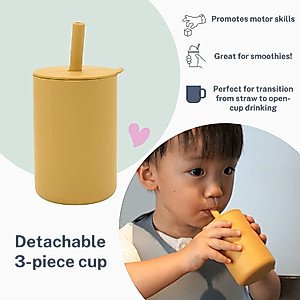 Baby Feeding Set with Reusable Wet Bag in Gift Box, Silicone Baby Led Weaning Supplies, Suction Baby Plate and Bowl Set, Food Grade Bib, Spoon, Fork, Sippy Cup, Bowl and Plate - 100% BPA Free!