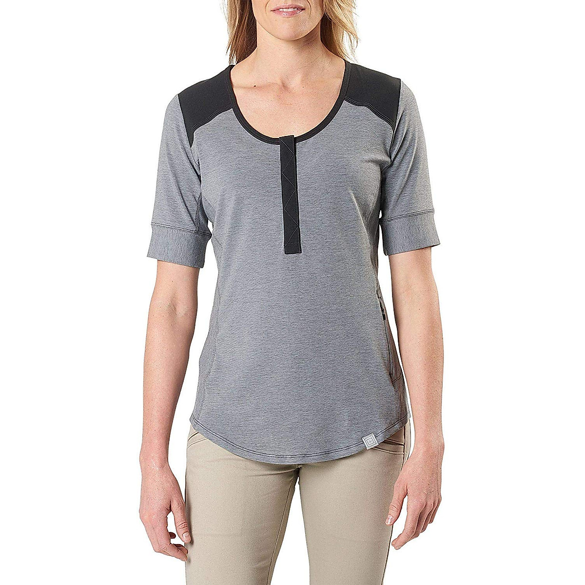 5.11 Tactical Women's Willow Henley Training Top, Wicking, Mechanical Stretch Fabric, Black, XS, Style 31146