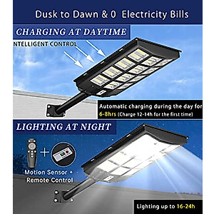 JAYNLT 1500W Solar Street Lights Outdoor, 200000LM 6500K Solar Parking Lot Lights Dusk to Dawn, IP67 Waterproof Solar Security Flood Lights with Motion Sensor for Yard, Garden, Parking Lot