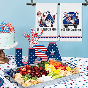 AnyDesign Patriotic Kitchen Towel 4th of July Gnome Truck Dish Cloth 18 x 28 Inch God Bless America Decorative Hand Drying Tea Towel for Independence Day Memorial Day Cooking Baking, 2Pcs