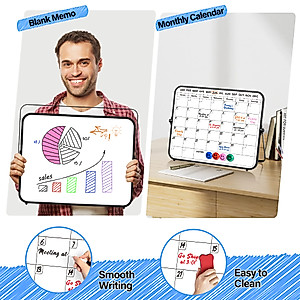 Xpener Dry Erase Calendar White Board for Wall, 14" x 11" Magnetic Double-Sided Whiteboard with Stand for Desktop, Kids Desk Whiteboard Monthly Planner Schedule Board for Home, Office, School (Black)