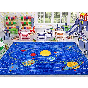 Kids/Baby Room/Daycare/Classroom/Playroom Solar System Learning Carpet Game Room Blue Design (5' X 7’)
