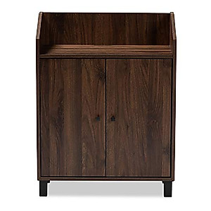 Baxton Studio Rossin Modern and Contemporary Walnut Brown Finished 2-Door Wood Entryway Shoe Storage Cabinet with Open Shelf