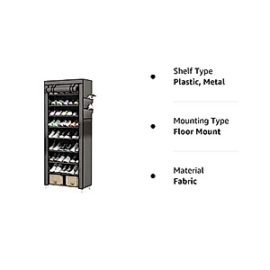 UDEAR 9 Tier Shoe Rack with Dustproof Cover Shoe Shelf Storage Organizer Grey