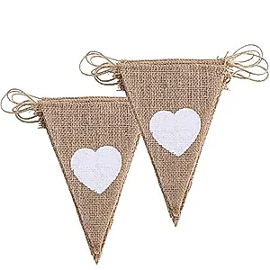 Bunting Wedding Vintage Garland Heart Bunting Jute Fabric Bunting Hessian Banner Vintage Decorative Bunting for Bridal Table Photos Sweet Bar Decoration Set of 2