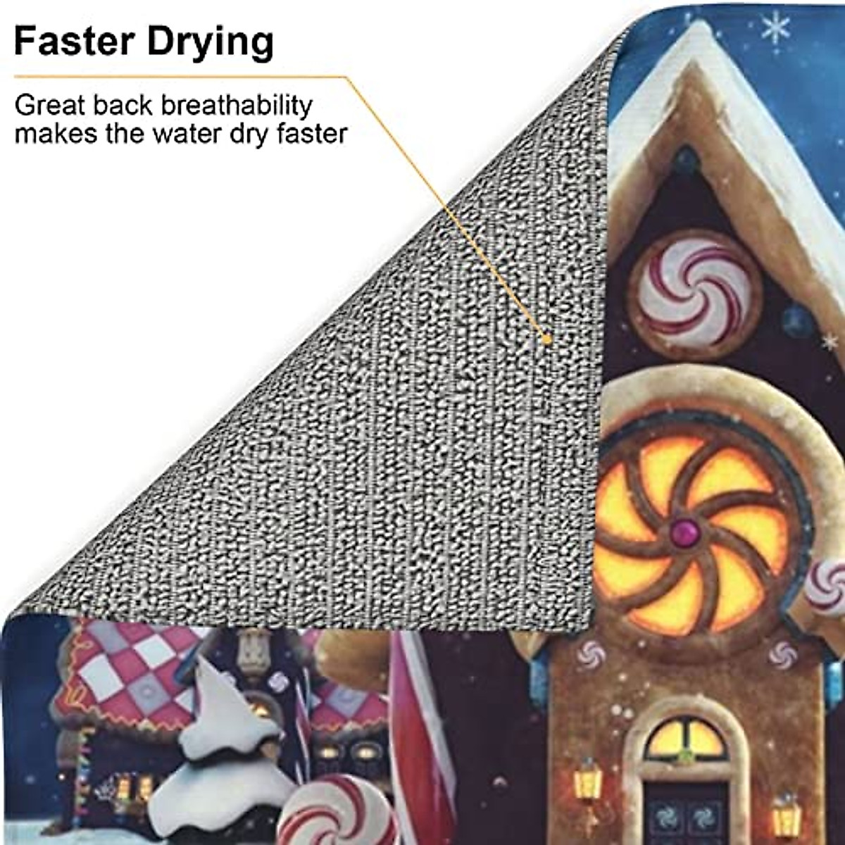 Lollipops Christmas Trees Cottage Printed Drying Mat For Kitchen Ultra Absorbent Microfiber Dishes Drainer Mats Non-Slip Silicone Quick Dry Pad - 18 X 16inch