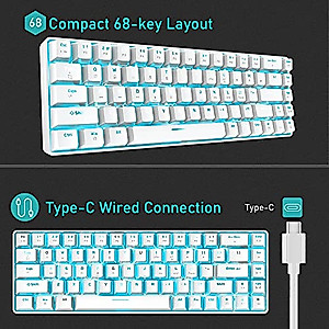 60% Mechanical Gaming Keyboard and Mouse Combo with Mini Ergonomic Anti-ghosting 68Key Multi Backlight 6400DPI Green Honeycomb Mice Type-C Wired for PC Mac Gamer Office Typist(White Blue/Blue Switch)