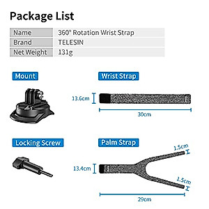 TELESIN Upgraded Wrist Strap, 360 Rotation Arm Plam Ankle Mount Band Holder Cycling Mount for GoPro Max Hero 11 10 9 8 7 6 5 Insta360 One R X2 Go2 DJI Osmo Action 2 Camera Accessories