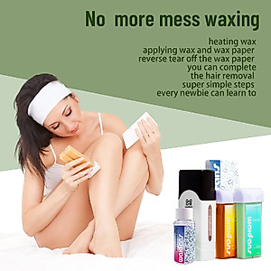 Waxfans Roll on Wax Kit, Hair Removal Waxing Kit, Wax Roller for Larger Areas of the Body, Home Waxing Kit for Women and Men, Sensitive Skin Friendly (White)