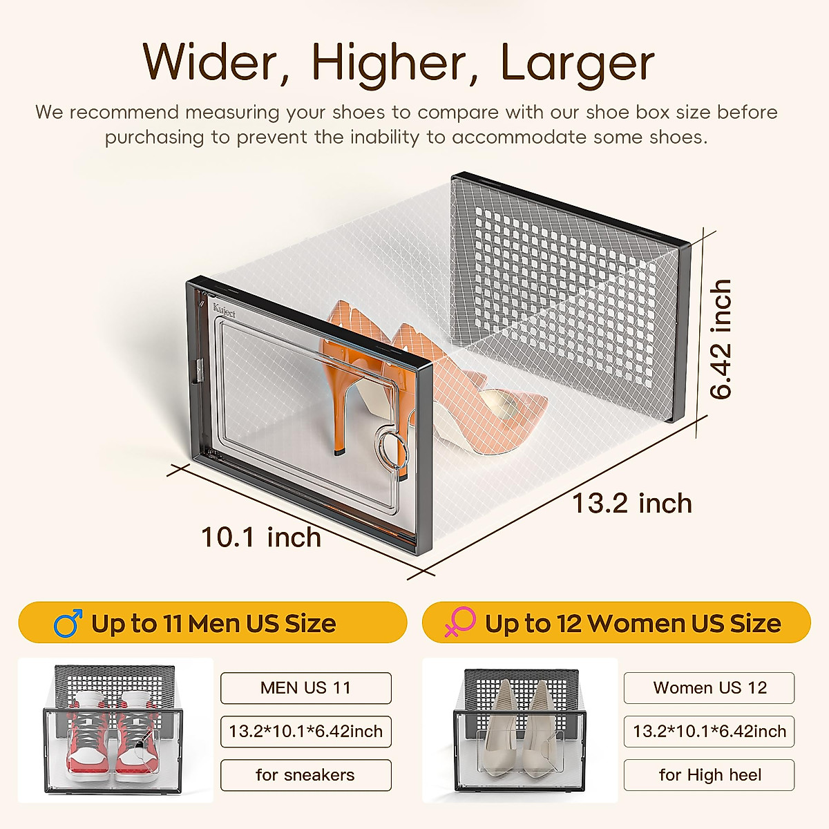 Kuject X-Large Shoe Storage Boxes Organizers Clear Plastic Stackable 9 Pack, Shoe Rack & Holder Substitute, Sneaker Containers, Toy Storage Organizer Bins for Entryway, Closet, Under Bed, Black