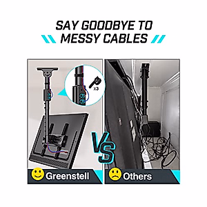 Greenstell Ceiling TV Mount with Power Outlet, TV Mount for 26-65 inch TVs, TV Ceiling Mount with 900J Surge Protection, Swivel, Tilt and 6 Height Adjustable, Max VESA 400x400mm, Holds up to 110Lbs