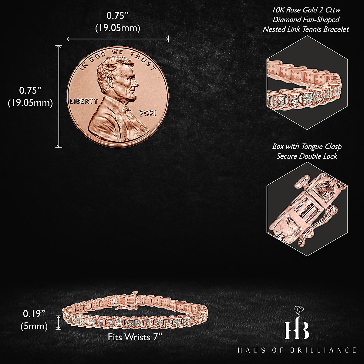 Haus of Brilliance 10K Rose Gold over .925 Sterling Silver 2.0 Cttw Diamond Fan-Shaped Overlapping Link Tennis Bracelet (I-J Color, I3 Clarity) - 7"