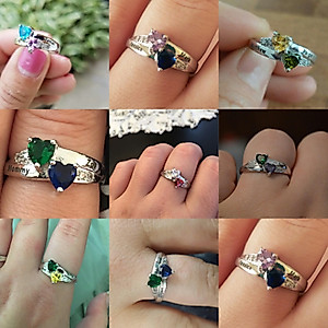 Personalized Mother Daughter Rings with 2 Heart Simulated Birthstones Custom Women Promise Rings for Her (8)