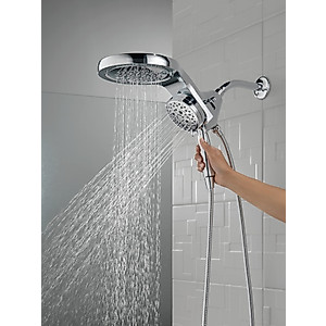 Delta Faucet HydroRain 5-Spray H2Okinetic Dual Shower Head with Handheld Spray, Chrome Shower Head with Hose, Handheld Shower Heads, Detachable Shower, 2.5 GPM Flow Rate, Lumicoat Chrome 58680-PR25