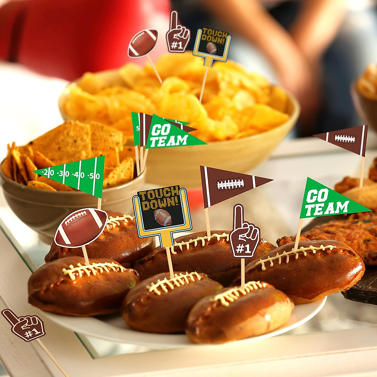 Gatherfun 96pcs Football Themed Toothpicks, Cupcake Toppers, Cocktail Picks for Birthday Party, Game Day, Tailgate Decorations