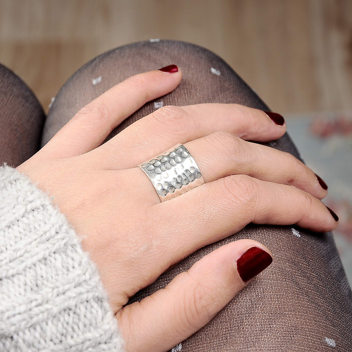 Boho-Magic 925 Sterling Silver Band Ring for Women | Cool Plain Simple Cuff Ring | Hammered Wide Statement Jewelry | Size 6-9 | Gift Box Bonus (8)