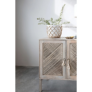Creative Co-Op Mango 2 Woven Rope Doors, 1 Shelf and Tassel Handles Console, Bleached Wood