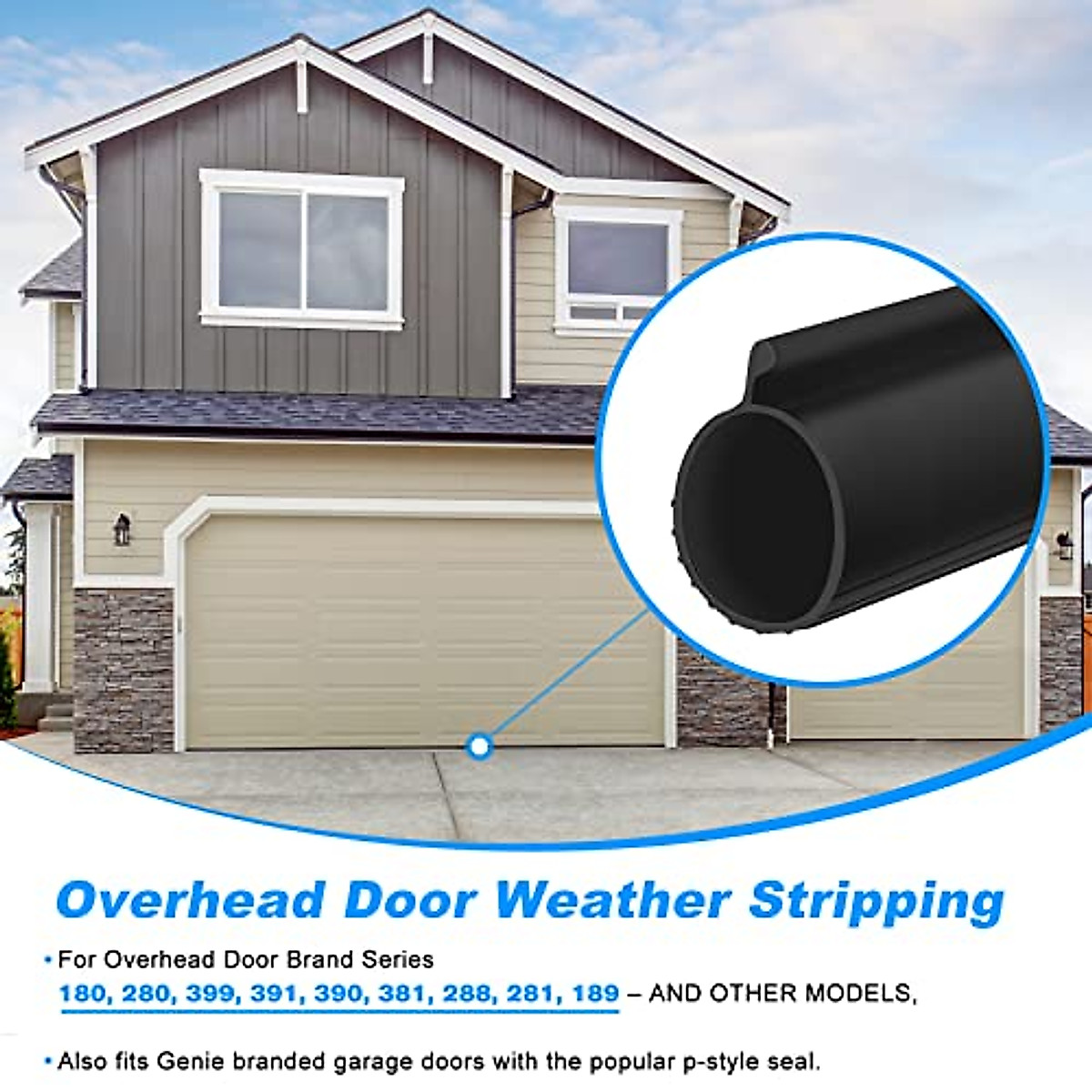 Weatherproofing Garage Door Seals Fits Overhead Door P-Bulb Garage Door Bottom Weather Seal,Replacement Overhead 18FT Wide Doors (Black) (18FT)