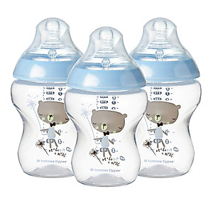 Tommee Tippee Closer to Nature Decorated Bottle, Blue, 3 Count (Pack of 1)