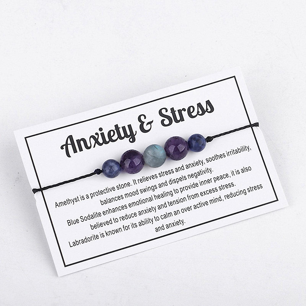 Natural Beads Stone Yoga Beads Bracelet Bangle,Charm Chakras Crystal Healing Stone Bracelets with Wish Card,Stress Relief Adjustable Bracelet Gifts for Women Mens