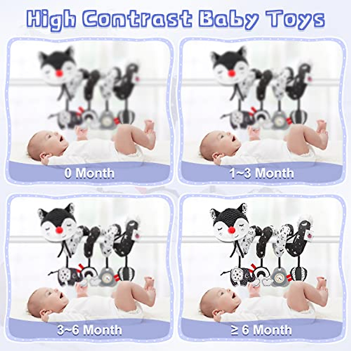 FPVERA Car Seat and Stroller Toys - Black and White Car Seat Toy High Contrast Baby Toys, Baby Plush Spiral Activity Toy for Crib Mobile, Newborn Sensory Toy Best Gift for 0 3 6 9 12 Months Infants