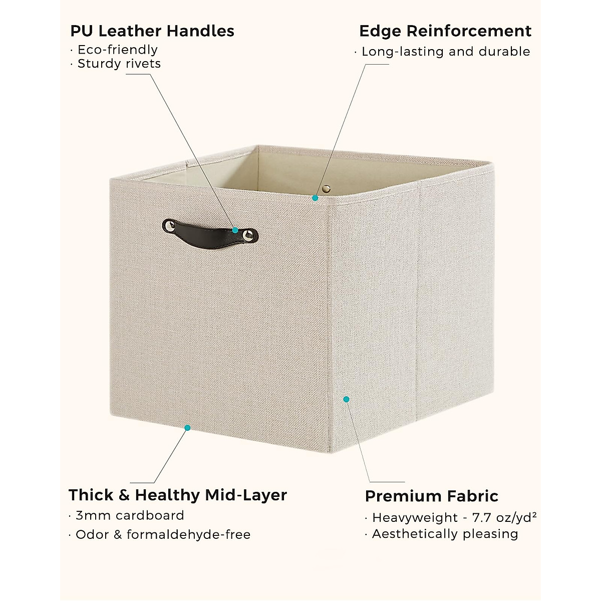 FABINADO Cubes Storage Organizers - Fabric Foldable Bins, 13x15 Inch Kallax Cubby Bins with Dual Handles, Candlelit Beige, 4 Pack