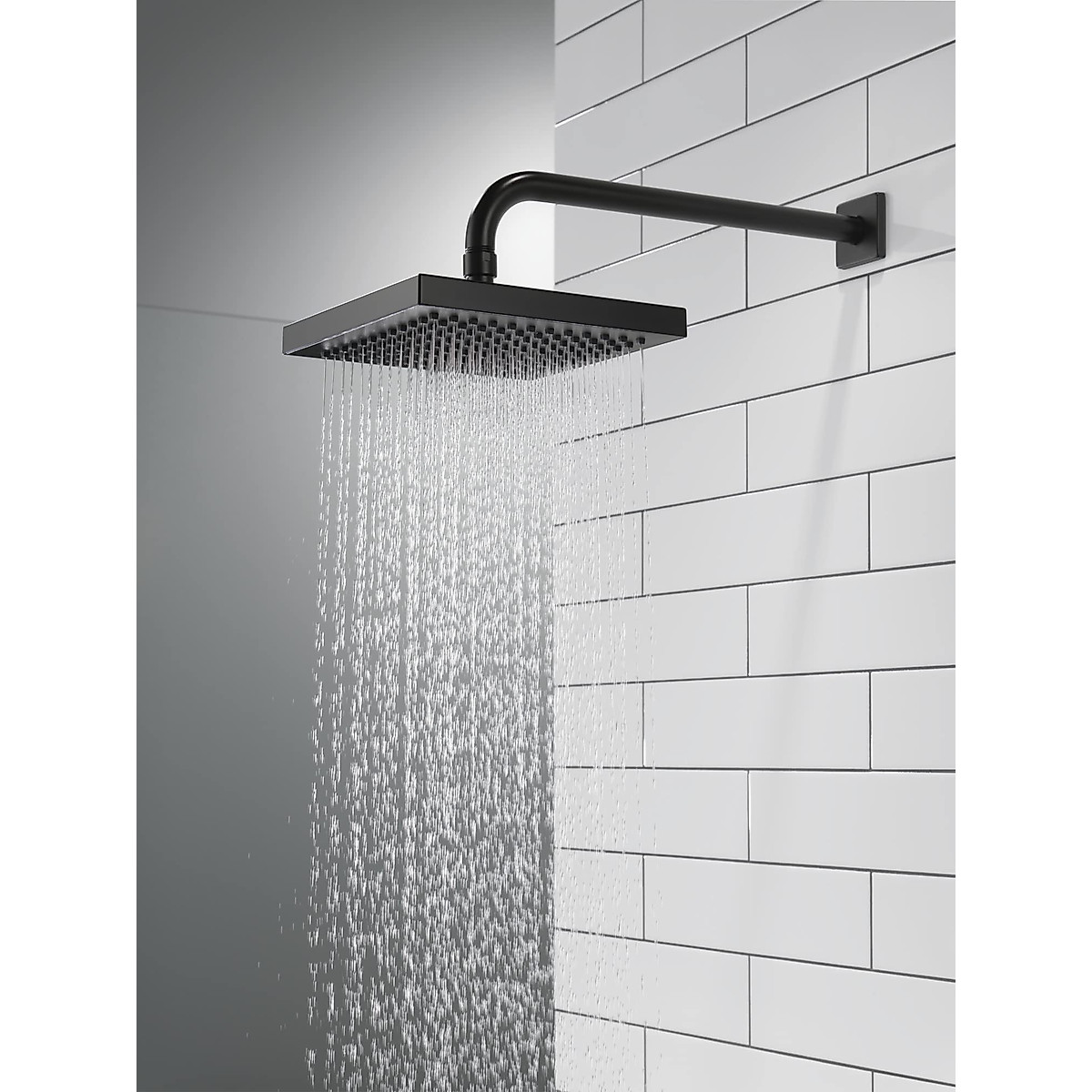 Delta Faucet Single-Spray Rain Shower Head Black, Rainfall Shower Head, Black Square Shower Head, Matte Black Rainfall Shower Head, Delta Rain Shower Metal Shower Head, Matte Black RP50841BL