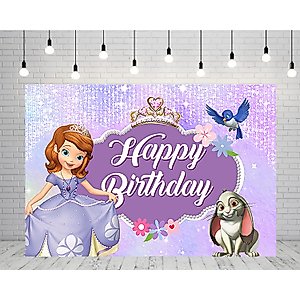 Purple Princess Backdrop for Birthday Party Supplies 5x3ft Princess Sofia Photo Backgrounds Sofia Theme Baby Shower Banner for Birthday Cake Table Decoration