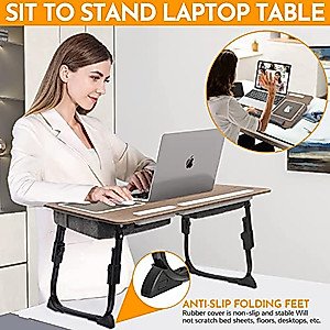 Lap Laptop Desk-Fits Up to 17.3 Inch Foldable Laptop Bed Tray Table with Adjustable Dual Cushion,Portable Wood Laptop Stand for Sofa Bed,Laptop Desk with Multifunctional Slot（Coffee Color）