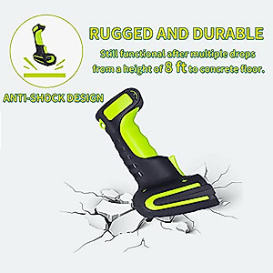 Alacrity Upgraded 2D Industrial Barcode Scanner with Wireless Charging Stand, 1968 Feet Transmission Distance 433Mhz Wireless & Bluetooth 2in1 Barcode Reader, Shock Dust Proof Hands Free