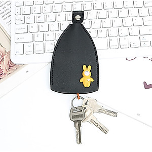LKHSYAN Car Key Case, 4 PCS Cute Key Case Holder PU Leather Key Pouch Large Capacity Pull Out Car Keychain Bag Sleeve (Rabbit 1)