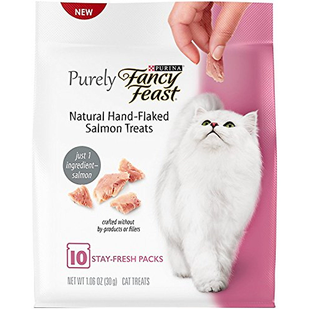 Fancy Feast Cat Treats - Natural Hand-Flaked Salmon Treats - 10 Count Treats Per Pouch - Pack of 4 Pouches