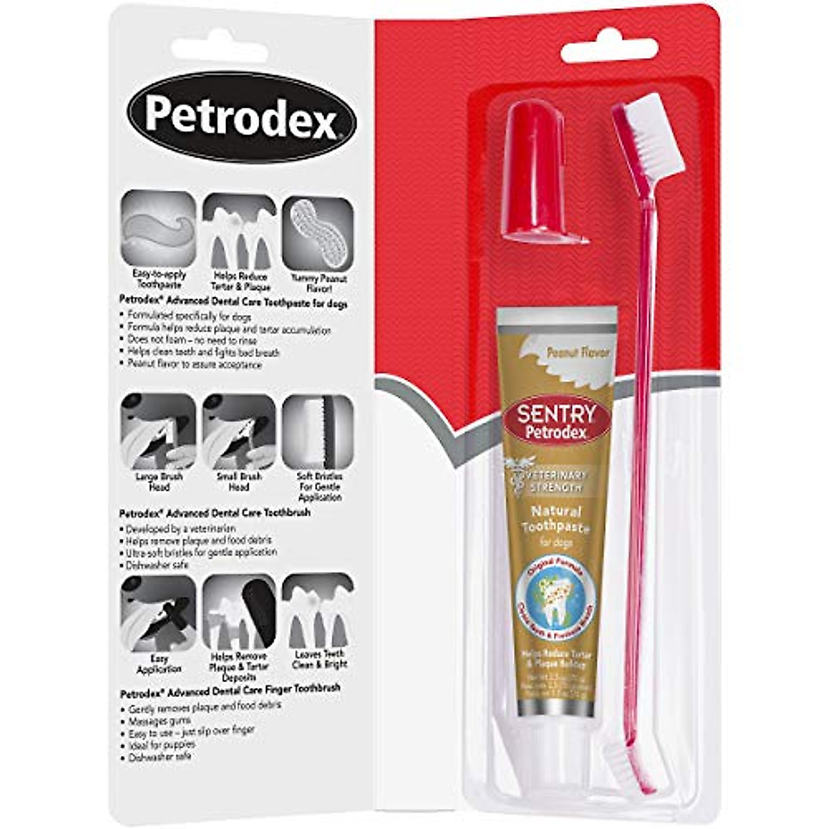 Petrodex Dental Care Kit for Dogs, Toothpaste and Toothbrushes, Peanut Flavor, 3-Piece Kit