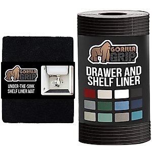 Gorilla Grip Under Sink Mat and Drawer Liner, Under Sink Mat Size 24x30, Absorbent Mat for Below Sinks, Drawer Liner Size 17.5x20 in, Strong Grip Liners for Drawers, Both in Black, 2 Item Bundle