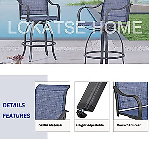 LOKATSE HOME Bar Height Swivel Outdoor Chairs High Back Patio Stools with Arms Set of 2 for Lawn Backyard Garden Blue, Tesling
