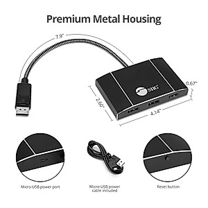 SIIG DisplayPort 1.4 Multiport MST Hub Video Splitter 4K60Hz - DisplayPort Splitter 2X DP, 1x HDMI, DP Multiple Monitor Adapter Not for MacOS(CE-DP0N11-S1)