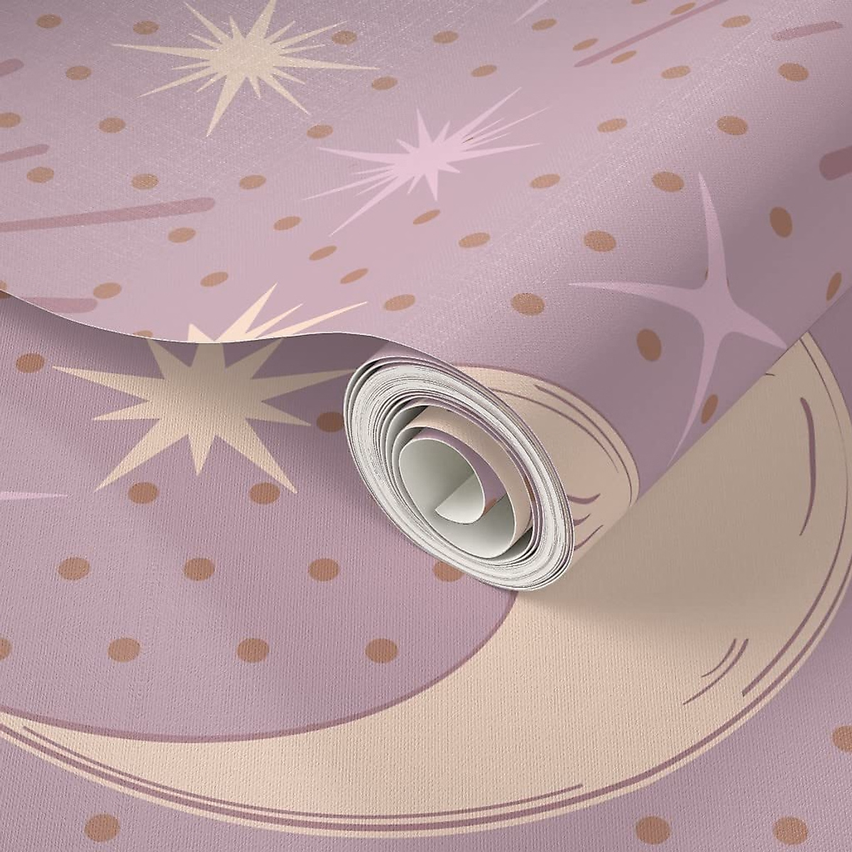 Peel & Stick Wallpaper Swatch - Purple Suns Boho Stars Mauve Celestial Moon Sky Custom Removable Wallpaper by Spoonflower
