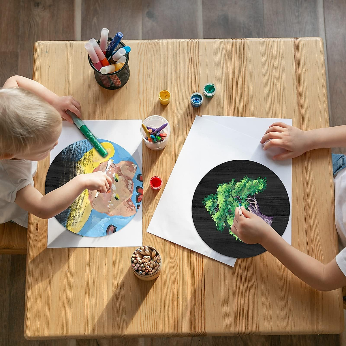 12 Inch Black Blank Unfinished Wooden Circle Sign Round Hanging Decorative Wood Plaque Wooden Sign with Ropes for DIY Crafts, Door Hanger, Sign, Wood Buring, Painting, Christmas Decor