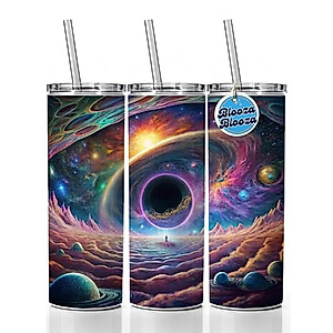 Psychedelic Black Hole Galaxy Space Vibrant Colors Skinny Tumbler 20oz with Straw Insulated Water Bottle Gift