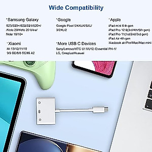 USB C to 3.5mm Headphone Splitter and Charger Adapter 3 in 1 USB C to Dual Earphone Jack with PD 60W Fast Charging Dongle Compatible with iPhone 15, iPad Pro, Samsung, Google Pixel