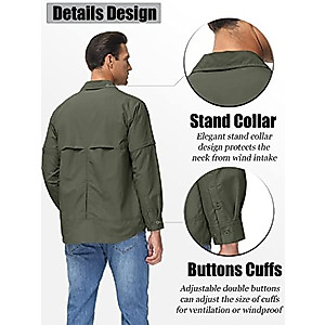 TACVASEN Men's Quick Dry UV Protection Zipper Convertible Long Sleeve Shirt,Green,Large