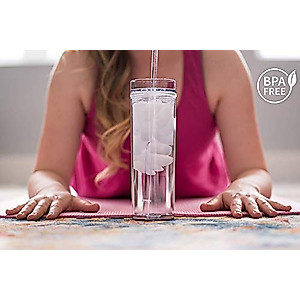 STRATA CUPS Skinny Acrylic Clear Tumblers with Lid and Straw 4 Pack - 16 oz Insulated Double Wall Reusable Plastic Tumbler Cups with FREE Straw Cleaner & Name Tags | Bulk Camping & Traveling Tumblers
