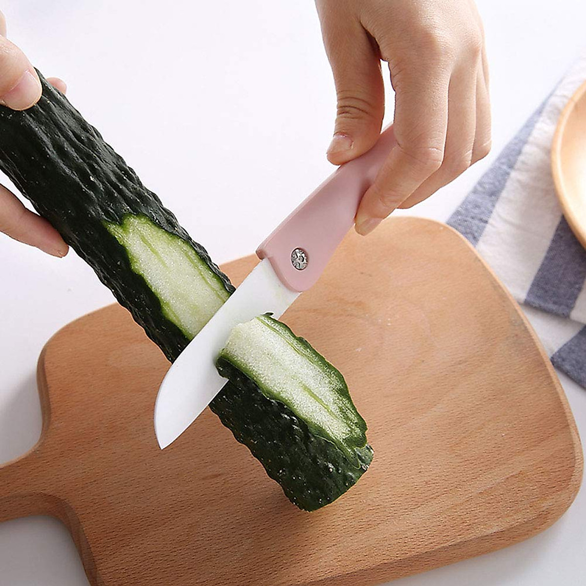 Fruit Knife, Ceramic Kitchen Knife Curved Blade with Good Hardness for Kitchen Accessory (Green)