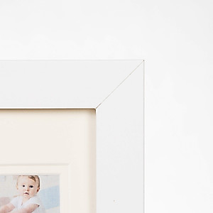 WOOD SIDE ORBIS First Year Newborn Baby Collage Keepsake Picture Frame for Photo Memories with Double Beige Mat and Twelve 2.5x2.5 Slots - White